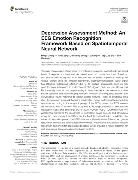Pdf Depression Assessment Method An Eeg Emotion Recognition Framework Based On Spatiotemporal