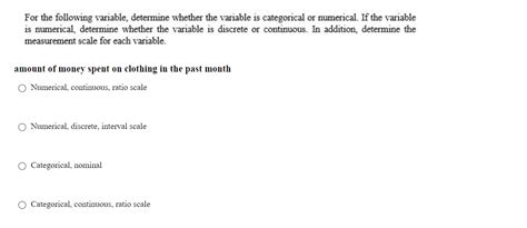 For The Following Variable Determine Whether The