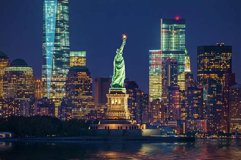 New York Statue Of Liberty Skyline At Night