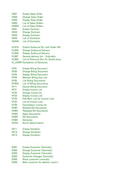 Sap Sd Transaction Codes Pdf Business Economies