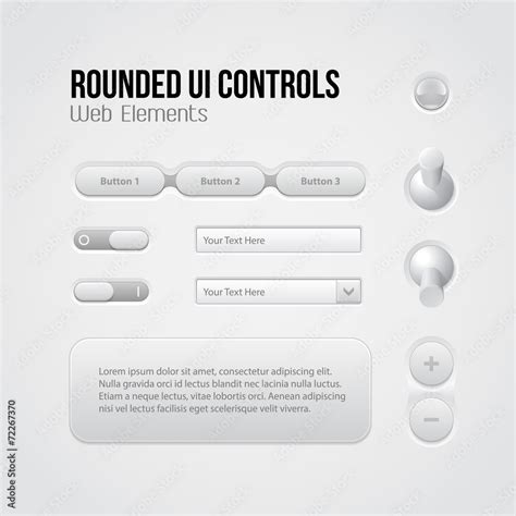 rounded light ui controls web elements menu navigation stock vector
