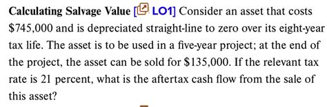 Solved Calculating Salvage Value Lo1 Consider An Asset That Costs