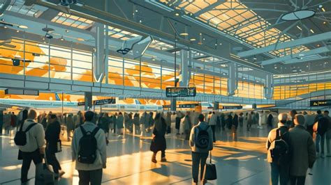 Busy Crowd Walking Through Airport Terminal A Crowded Airport Terminal
