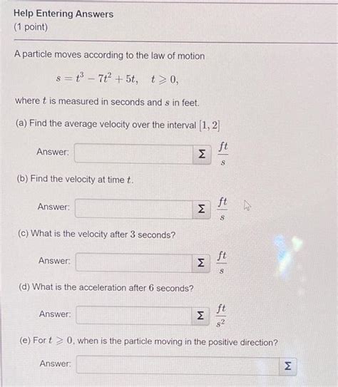 solved a particle moves according to the law of motion