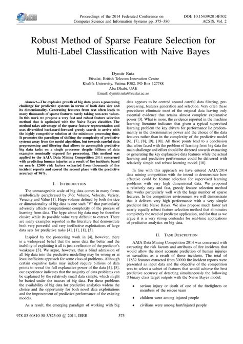 pdf robust method of sparse feature selection for multi label