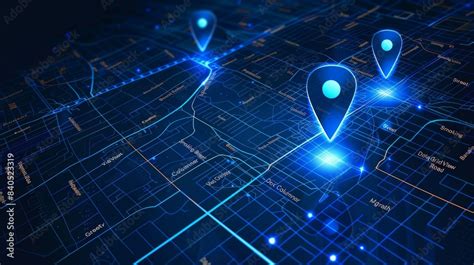 Geolocation Tracking Map With Navigation Pins On Street Maps Modern