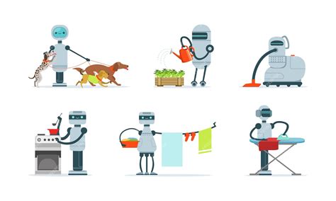Premium Vector Domestic Robots Set Artificial Intelligence Android
