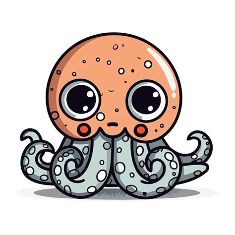 귀여운 문어 만화 ⁇ 터 일러스트레이션 귀여운 문어 캐릭터 프리미엄 Ai 생성 벡터