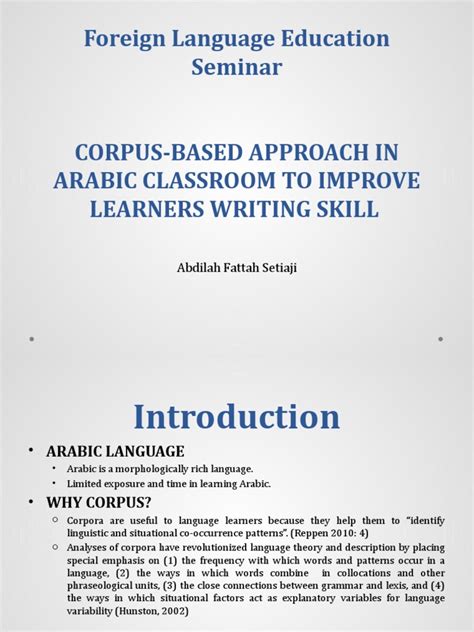 Corpus Based Approach In Arabic Classroom To Improve Learners Pdf