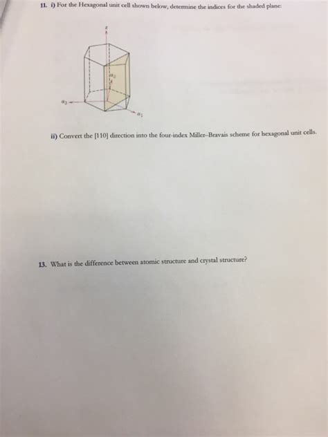 Solved 11 I For The Hexagonal Unit Cell Shown Below Chegg Com