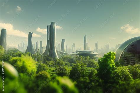 Sci-Fi Green Utopia Futuristic City Environmentalism Concept 3D Art ...