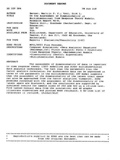 ref mirt 1b on the assessment of dimensionality in multidimensional