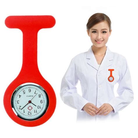 Portable Silicone Nurse Round Quartz Wristwatch Watch With Pin Red