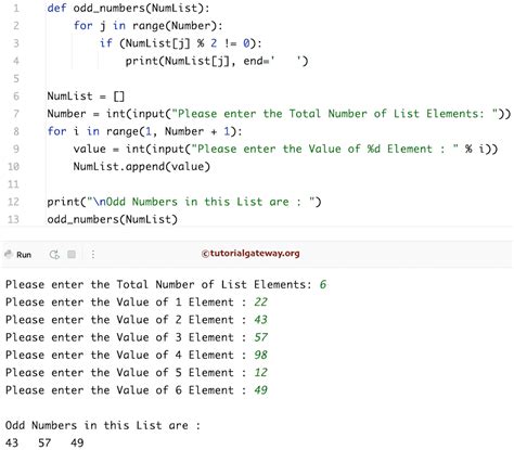 Python Program To Print Odd Numbers In A List