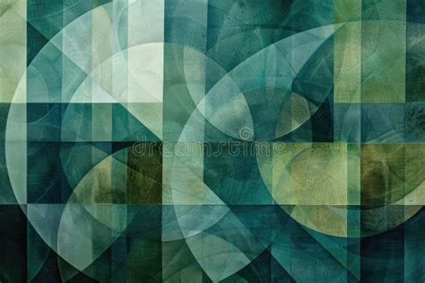 Interlocking Geometric Shapes In Muted Shades Of Green And Blue
