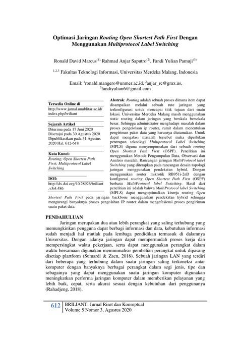 Pdf Optimasi Jaringan Routing Open Shortest Path First Dengan Menggunakan Multiprotocol Label