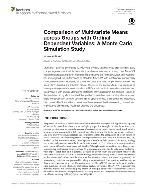 Pdf Comparison Of Multivariate Means Across Groups With Ordinal