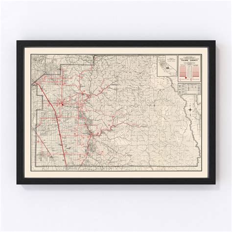 Tulare County Map 1935 Vintage Tulare County Map Old Tulare County