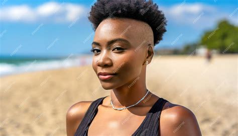 Premium Photo Portrait Of A Bisexual Woman With Short Hair On A Sandy