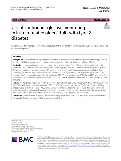 Pdf Diabetology And Metabolic Syndrome Use Of Continuous Glucose Monitoring In Insulin Treated
