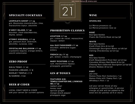 Menu At Amendment 21 Pub And Bar Bellingham