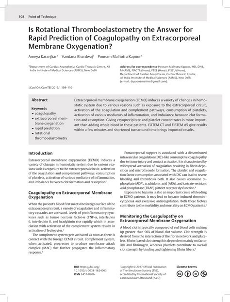 Pdf Is Rotational Thromboelastometry The Answer For Rapid Prediction Of Coagulopathy On