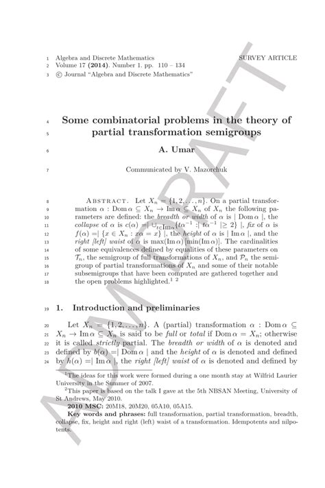 Pdf Some Combinatorial Problems In The Theory Of Partial Transformation Semigroups