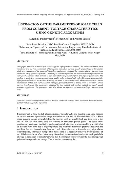 estimation of the parameters of solar cells from current voltage