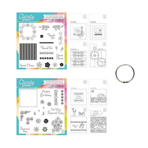 Floral Elements Sets 5 And 6 A5 Square Stamp Sets Composition Swatche