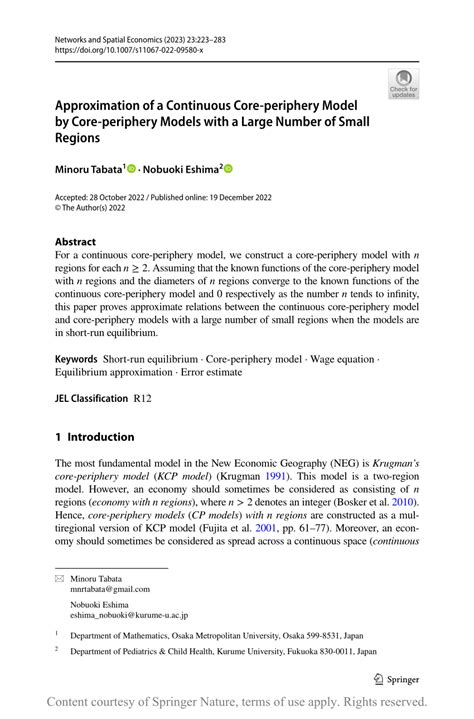 Pdf Approximation Of A Continuous Core Periphery Model By Core