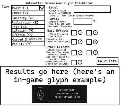 Potential Antimatter Dimensions Glyph Calculator Design Spoilers Maybe