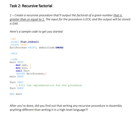 Solved Task Recursive Factorial Create A Recursive Chegg
