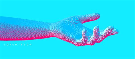 Hand Open And Ready To Help Human Arm Giving Connection Structure Voxel Art 3d Vector