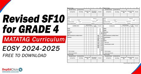 Grade 4 Deped Revised School Form 10 Sf10 For Eosy 2024 2025 Deped Click