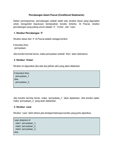 Percabangan Dalam Pascal Conditional Statements Pdf