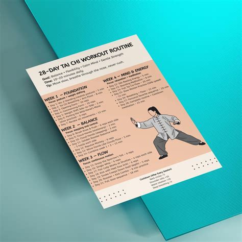 Printable 28 Day Tai Chi Workout Routine Tai Chi Workout Chart Tai Chi Poster Printable Tai