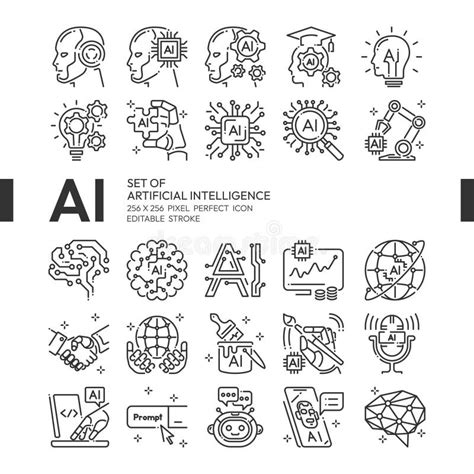 Ai Artificial Intelligence Blue Line Icon Set With Ai Technology