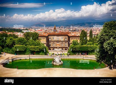 High Angle View Of The Pitti Palace Backside With The Boboli Garden And