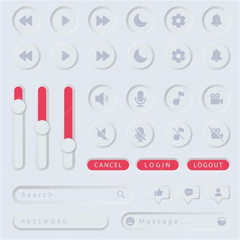 Premium Vector Neumorphic User Interface Button Icon Set Collection Elements Design