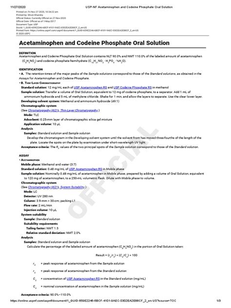 Usp Nf Acetaminophen And Codeine Phosphate Oral Solution Pdf Thin Layer Chromatography
