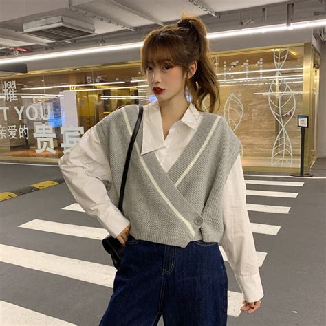Ewq Spring Autumn Vest Waistcoats Women Knitting Grandado