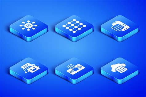클라우드 데이터베이스 신경망 인공 지능 Ai 챗봇 및 기술 이전 아이콘을 설정합니다 벡터 3차원 형태에 대한 스톡 벡터 아트 및