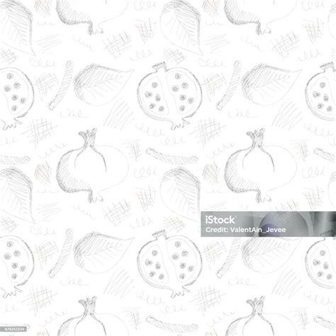 손으로 그린 석류와 회색 원활한 벡터 패턴 고 흰색 바탕에 낙서 만화 낙서 스케치와 낙서 완벽 한 패턴의 시리즈 0명에 대한 스톡 벡터 아트 및 기타 이미지 Istock