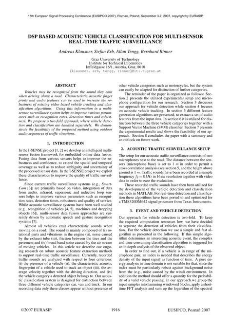 Pdf Dsp Based Acoustic Vehicle Classification For Multi Sensor Real Time Traffic Surveillance