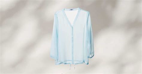 【岱妮蠶絲】輕薄純蠶絲喬其紗v領開襟下擺綁繩長袖外套 Vwk2140198冰藍色