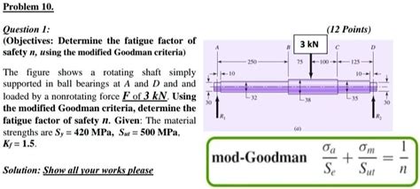 Problem 10 Question 1 Objectives Determine The Fatigue Factor Of Safety N Using The