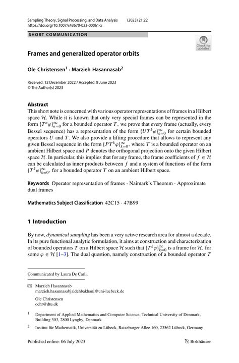Pdf Frames And Generalized Operator Orbits