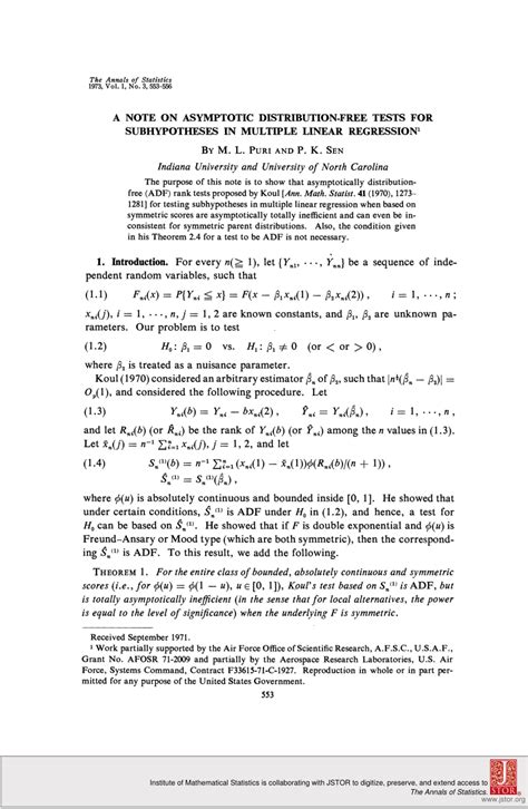 Pdf A Note On Asymptotically Distribution Free Tests For