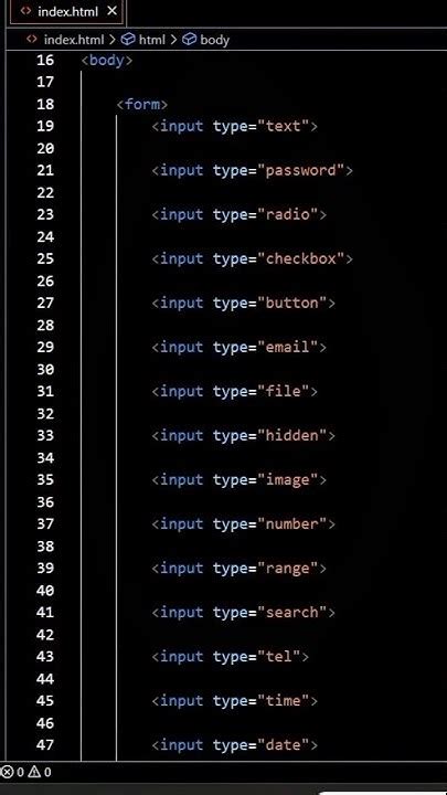 All Input Types In Html Html Htmltutorial Shorts Youtubeshorts