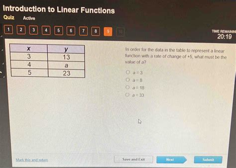 Solved Introduction To Linear Functions Quiz Active 1 2 3 4 5 6 7 8 9